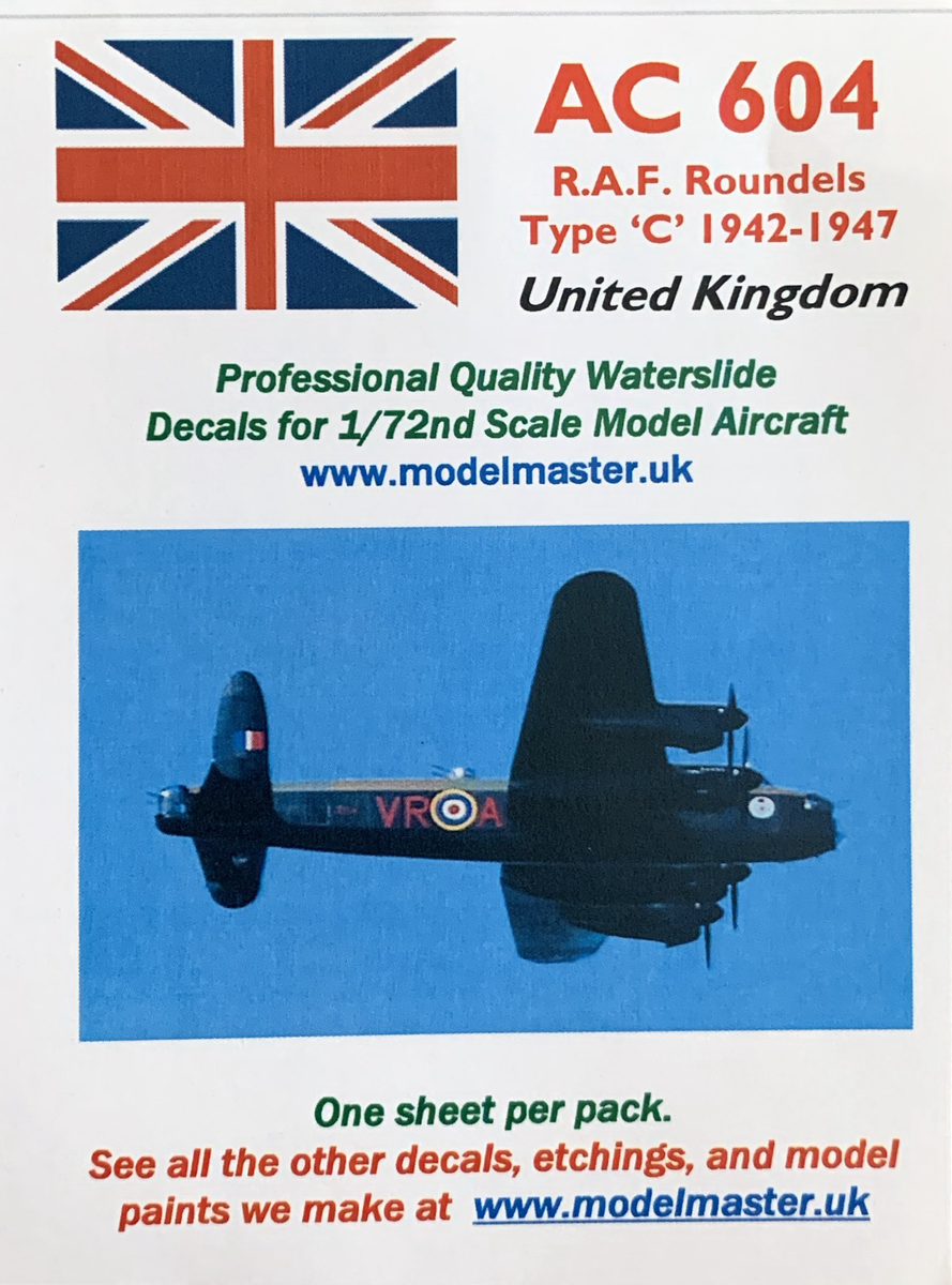 Modelmaster Decals - AC604 RAF Roundels Type 'C' 1942 - 1947 – Malcs Models