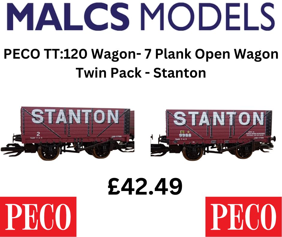 PECO TT:120 Wagon- 7 Plank Open Wagon Twin Pack - Stanton – Malcs Models