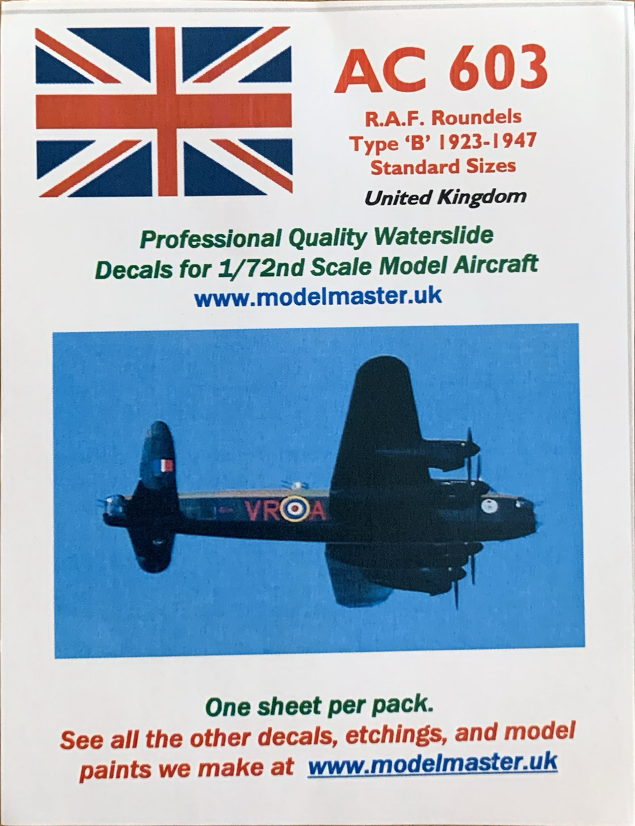 Modelmaster Decals - AC603 RAF Roundels Type 'B' 1923 - 1947 Standard ...