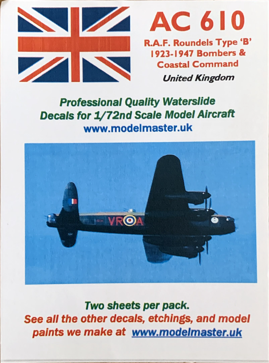 Modelmaster Decals - AC610 RAF Roundels 'Type B' 1923 - 1947 Bombers 7 ...