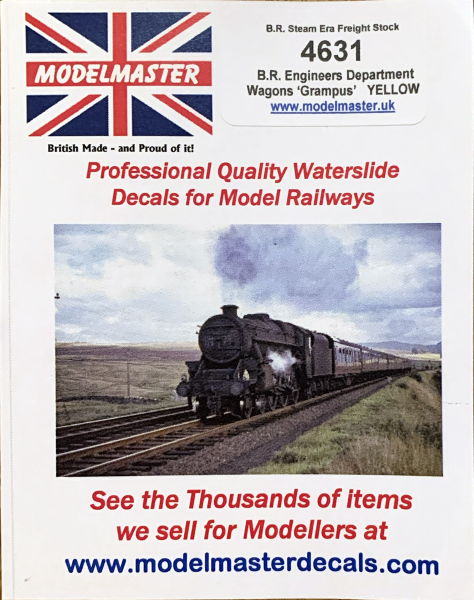 Modelmaster Decals - MM4631 (OO Gauge) BR Grampus Engineers Wagons, Ye ...