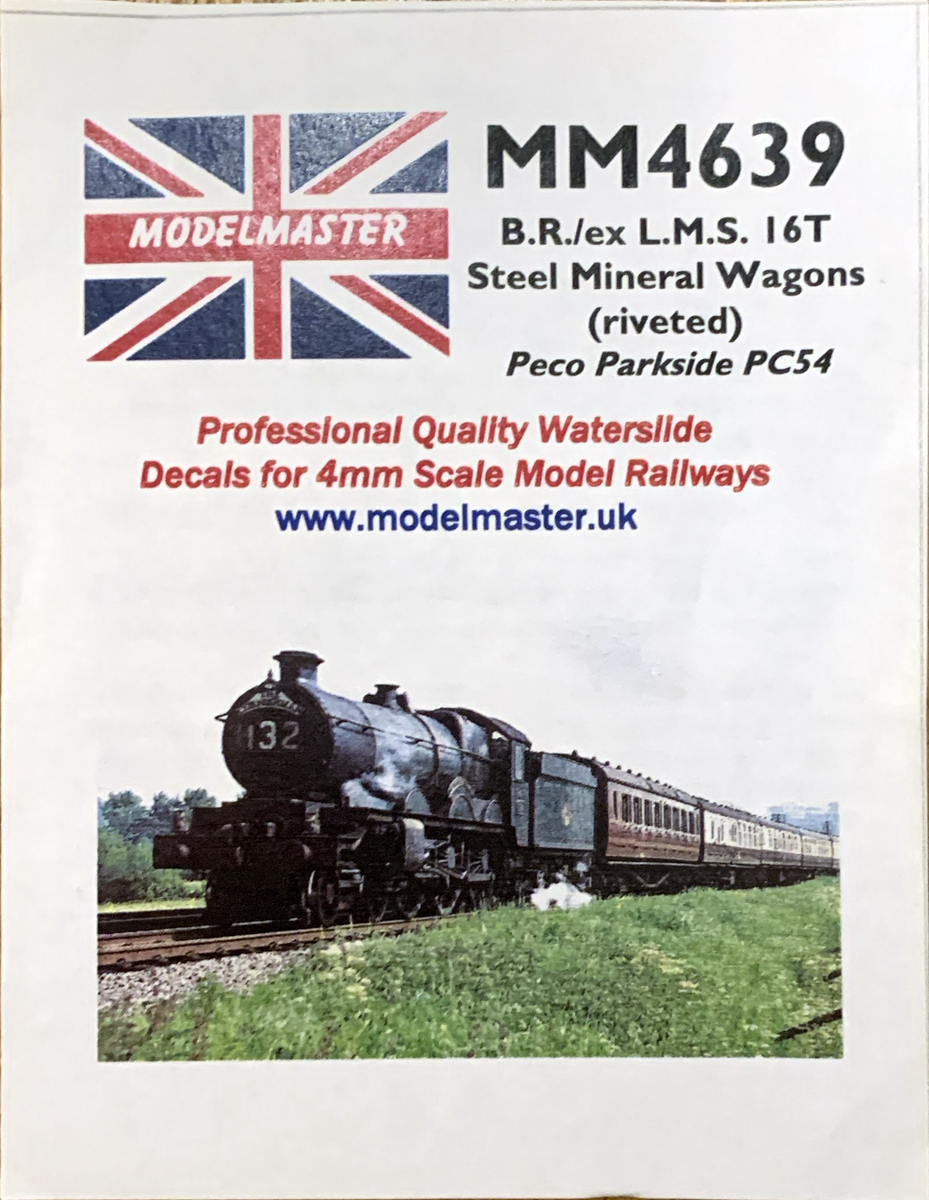 Modelmaster Decals - MM4639 (OO Gauge) BR 16t Steel Mineral Wagons, Di ...