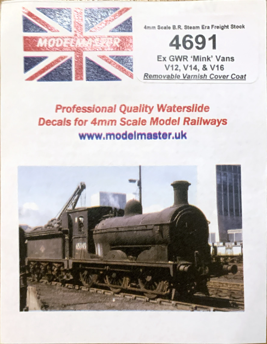 Modelmaster Decals - MM4691 (OO Gauge) Ex GWR Mink Vans V12/14/16 ...