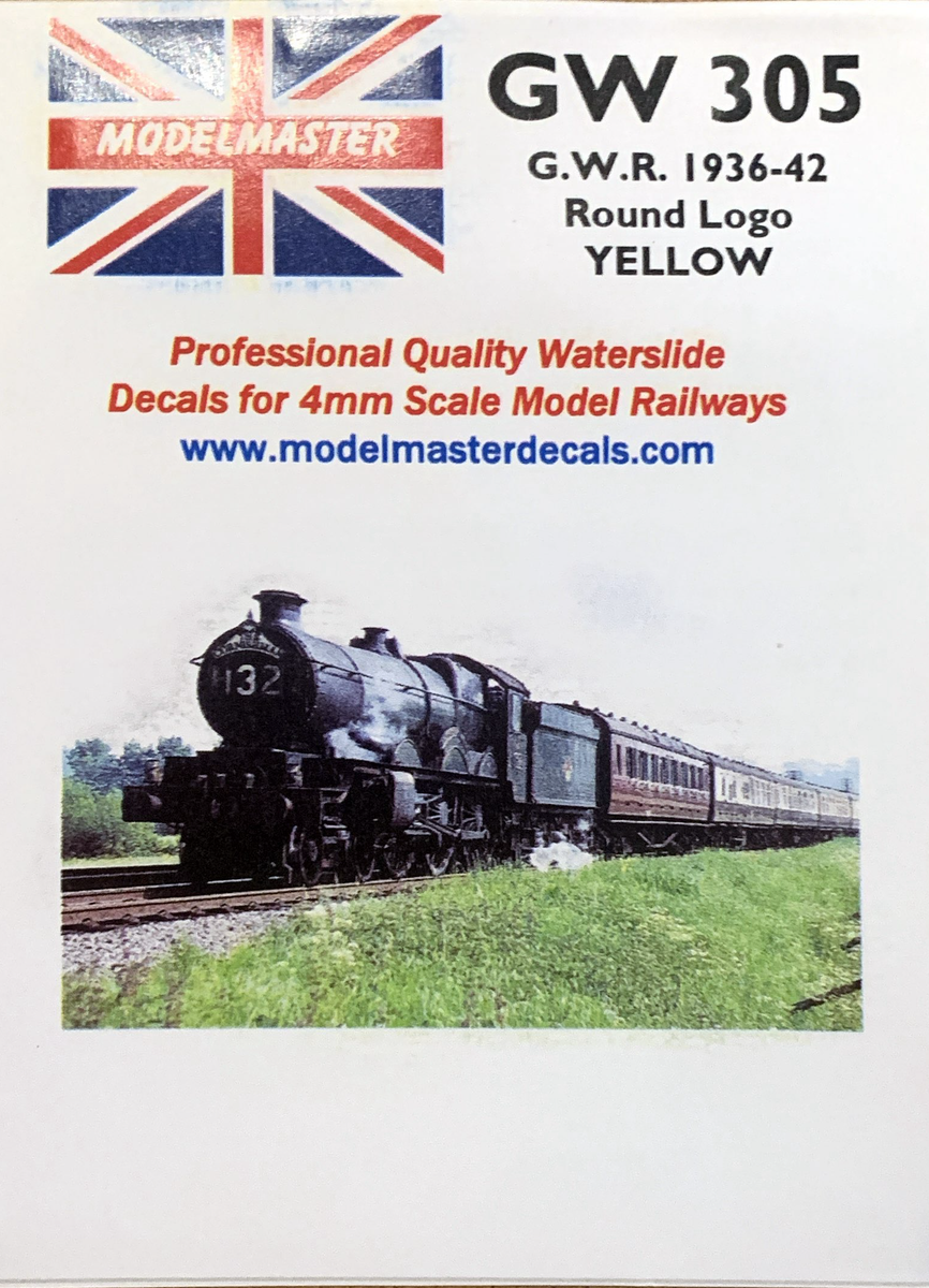Modelmaster Decals - MMGW305 (OO Gauge) GWR 1936-42 Round Yellow Loco ...