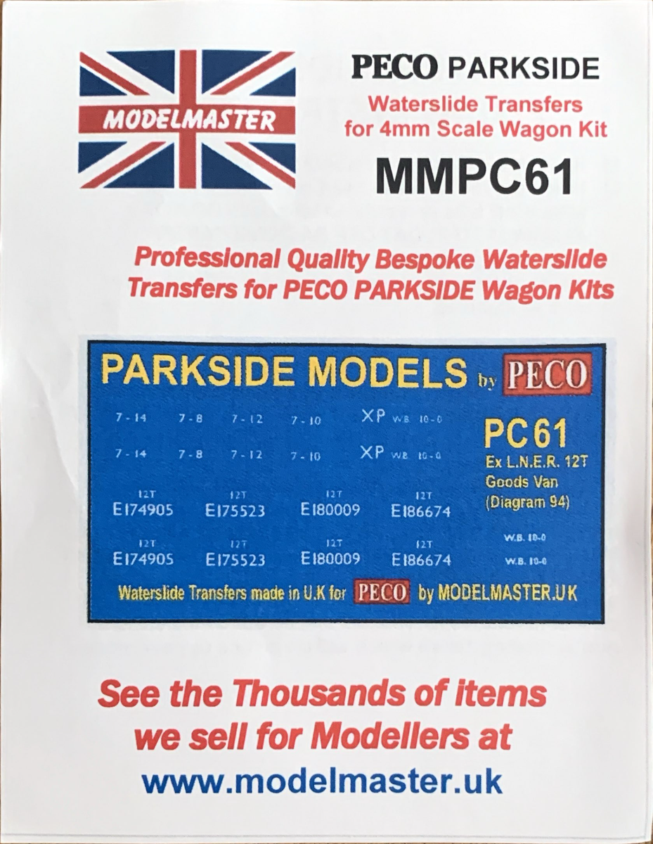 Modelmaster Decals - MMPC61 OO Gauge Decals for Peco Parkside 4mm Scal ...