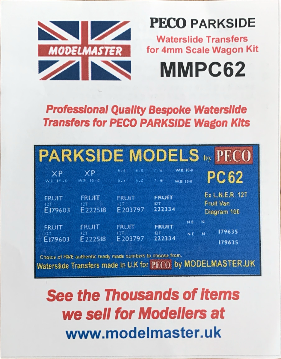 Modelmaster Decals - MMPC62 OO Gauge Decals for Peco Parkside 4mm Scal ...