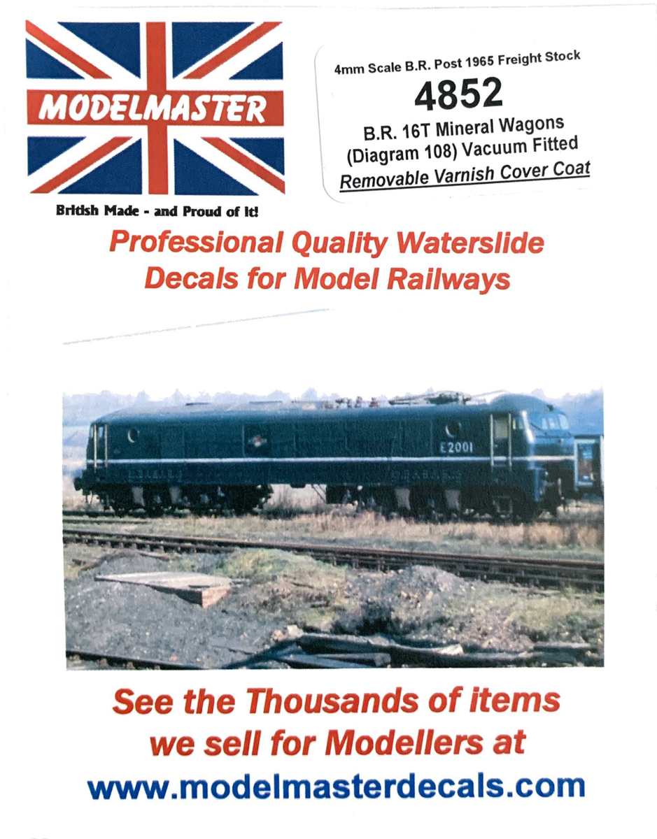 Modelmaster Decals - MM4852 (OO Gauge) 16t Mineral Wagons, vacuum brak ...