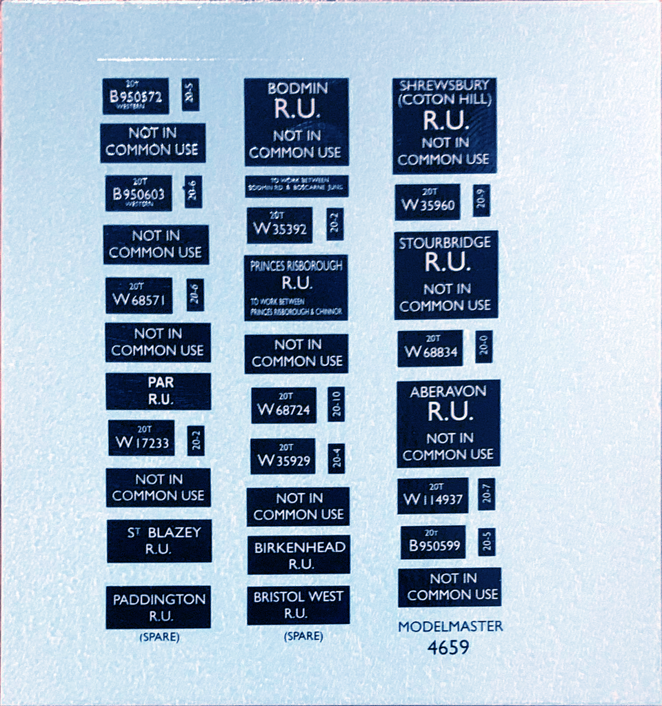 Modelmaster Decals - MM4659 (OO Gauge) Ex GWR 'Toad' Brake Vans (Fitte ...