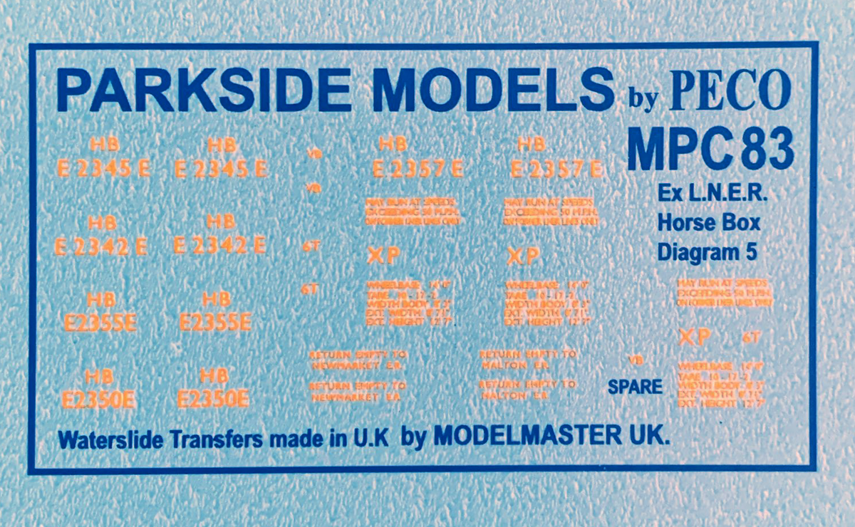 Modelmaster Decals - MMPC83 OO Gauge Decals for Peco Parkside 4mm Scal ...