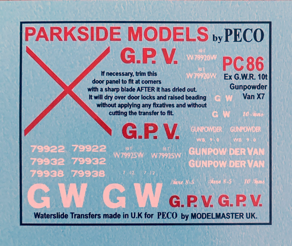 Modelmaster Decals - MMPC86 OO Gauge Decals for Peco Parkside 4mm Scal ...