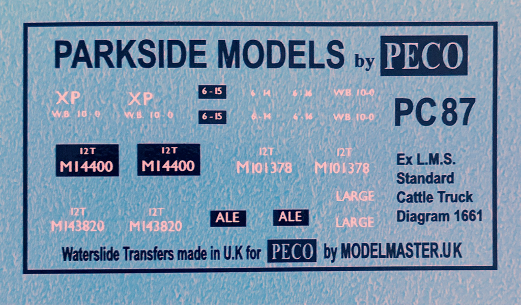 Modelmaster Decals - MMPC87 OO Gauge Decals for Peco Parkside 4mm Scal ...