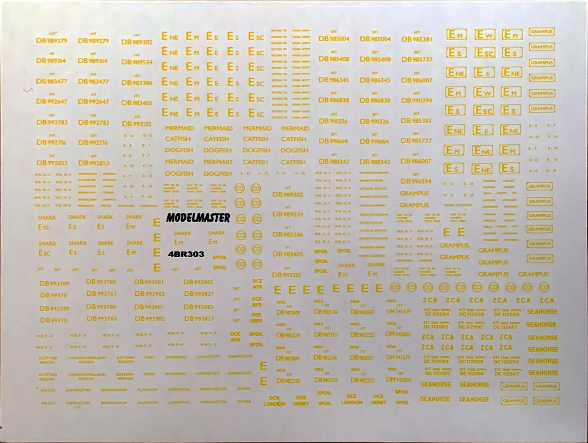 Modelmaster Decals - MMBR303 (OO Gauge) BR Misc.Wagon Decals - Yellow ...