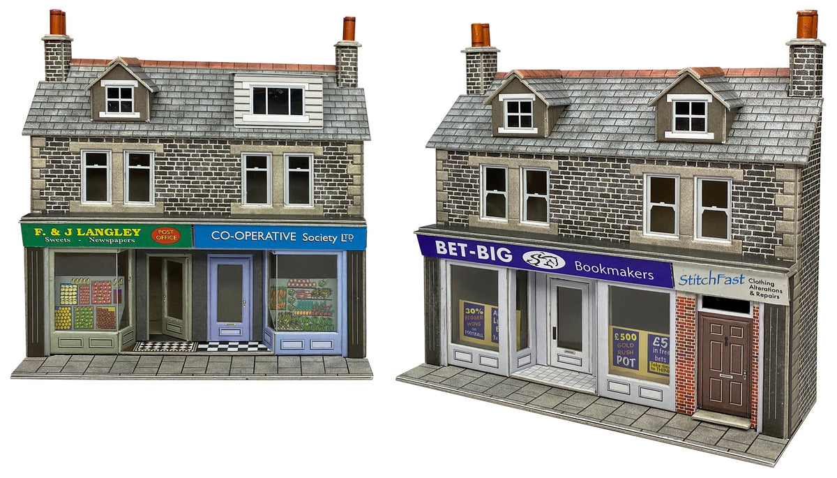 Metcalfe 00 Gauge PO307 L/R Terraced Shop fronts Stone Built – Malcs Models